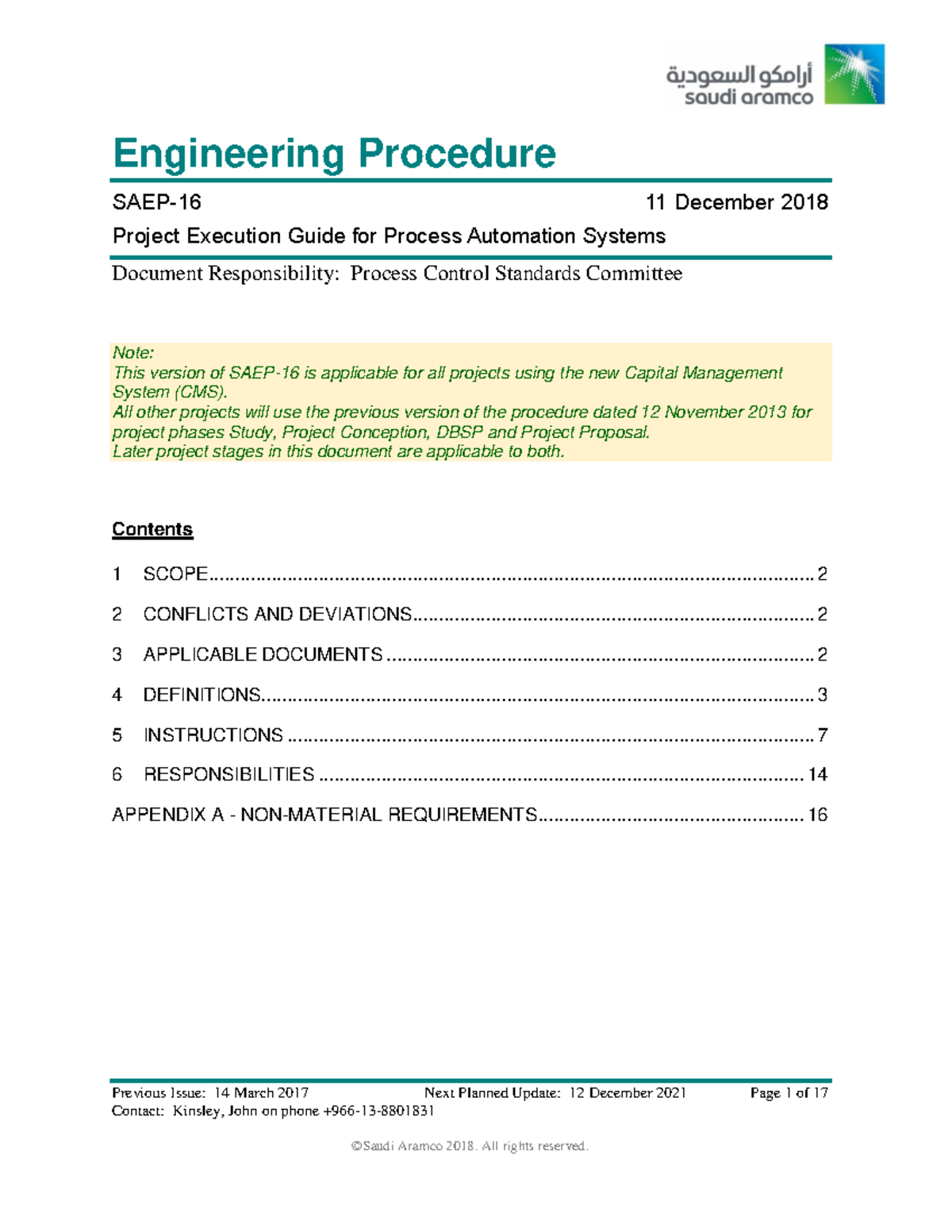 SAEP-16: Project Execution Guide for Process Automation Systems - Studocu