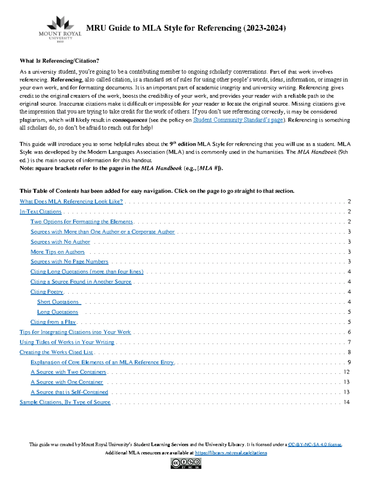 MRU MLA Referencing Guide: 9th Edition (2023-2024) - Studocu