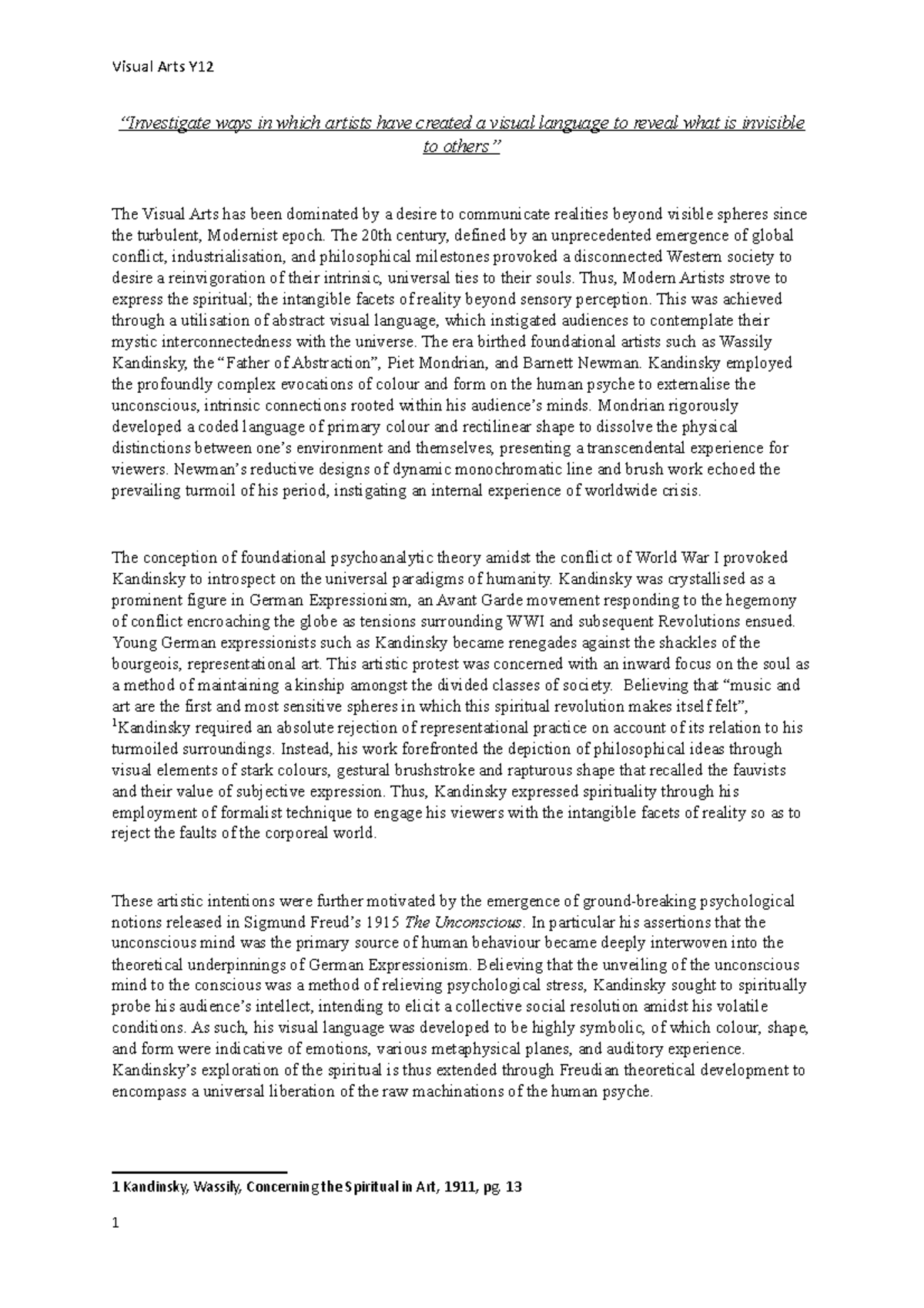Year 12 HSC Abstract Art Essay: Exploring Modern Artists' Spirituality ...