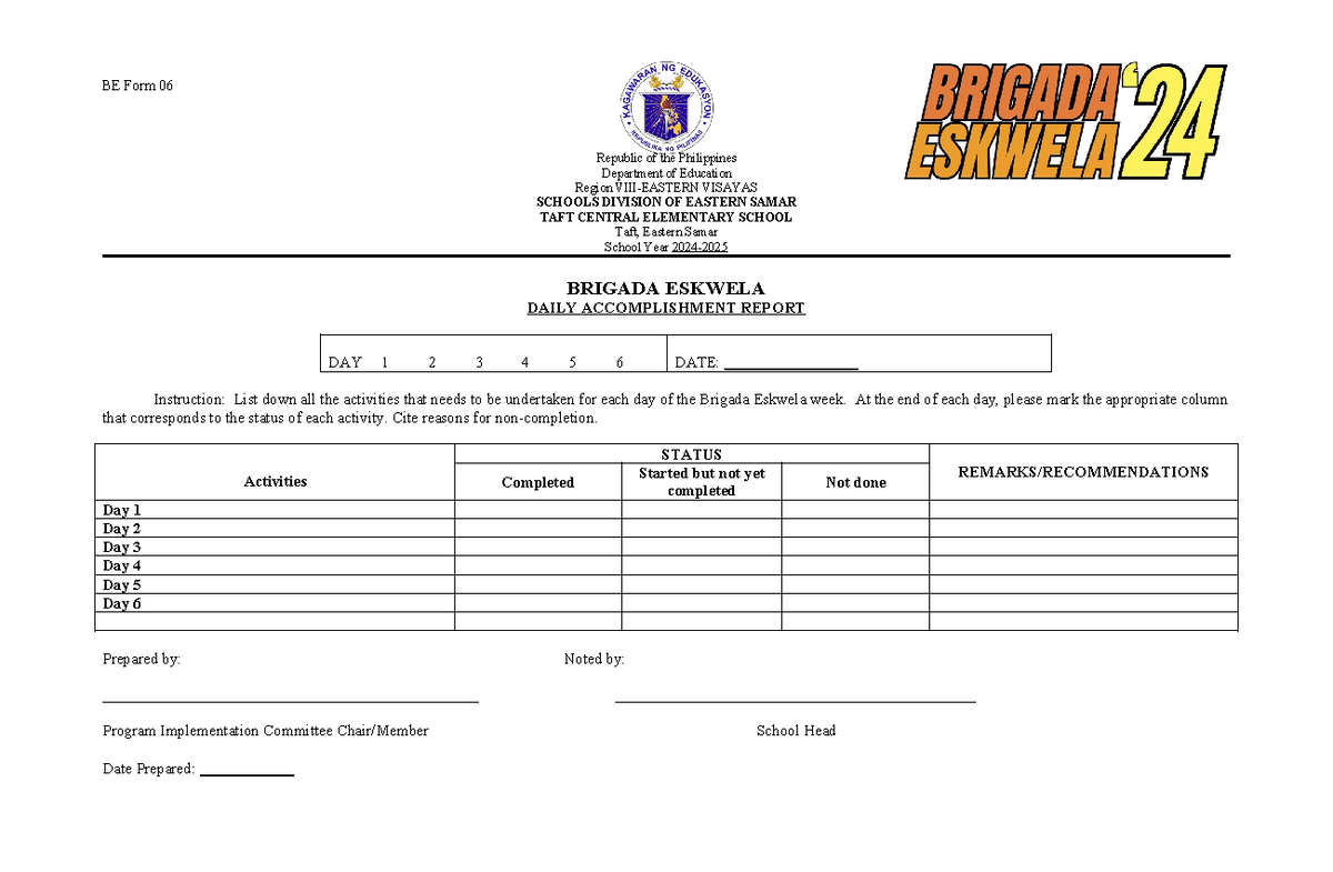 BE-Form-6 - Brigada Eskwela Forms - BE Form 06 Republic of the ...