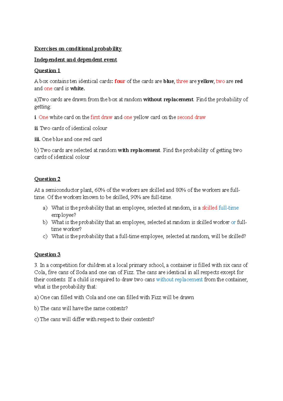 STA151 Conditional Probability Exercises and Solutions - Studocu