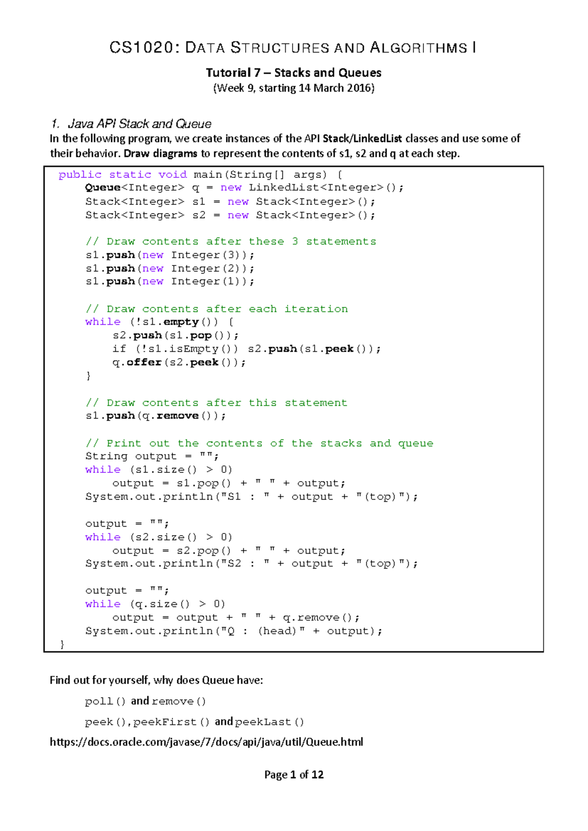 Data structure- stacks and queues - CS1 0 2 0 : DAT A ST RU CT U RES AN ...