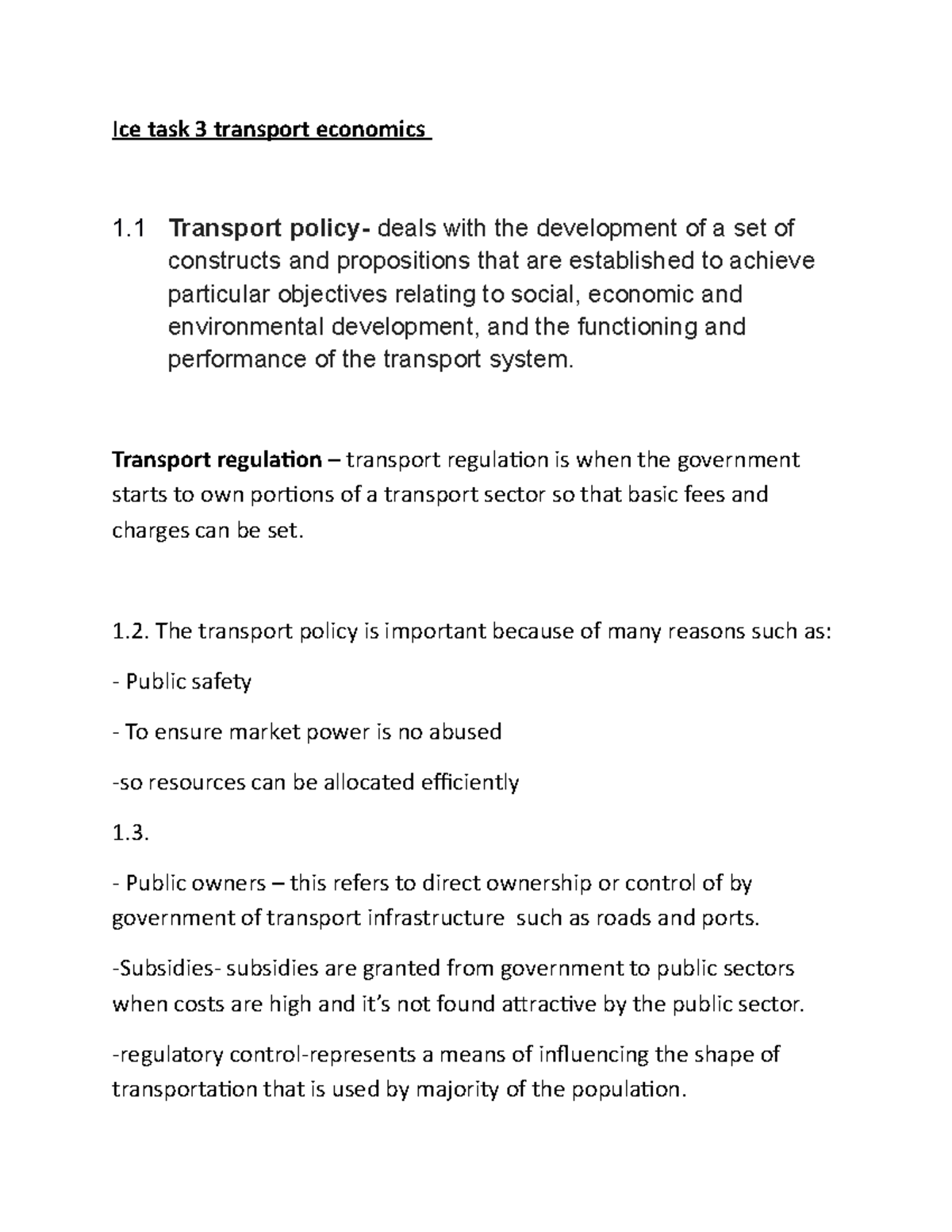 Ice tas 3 trae - ice task 3 trae - Ice task 3 transport economics 1 ...
