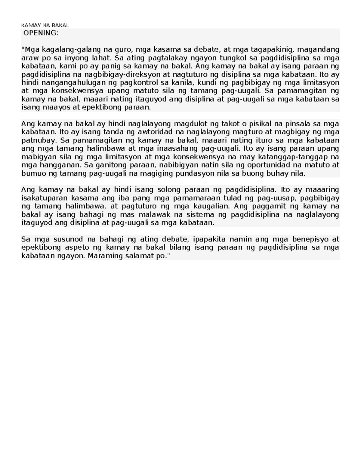 Disiplinang Kamay na Bakal: Pagsusuri at Mga Batayan sa Debate - Studocu