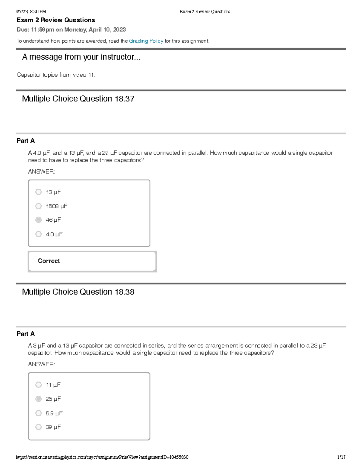 Phys 112 Exam 2 Review Questions - Exam 2 Review Questions Due: 11:59pm on Monday, April 10 ...