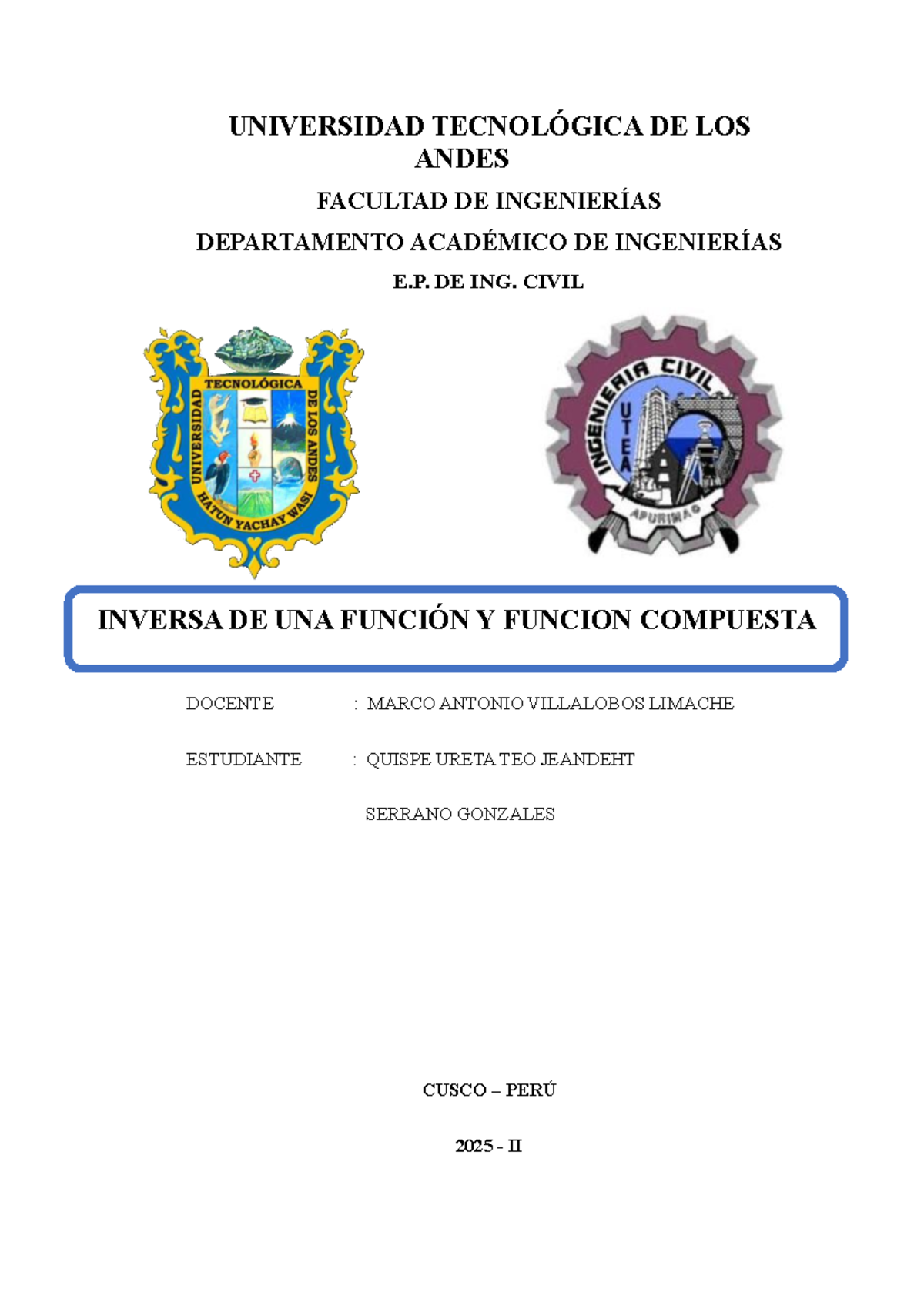 Inversa de Fracciones y Función Compuesta - E.P. Ing. Civil - Studocu