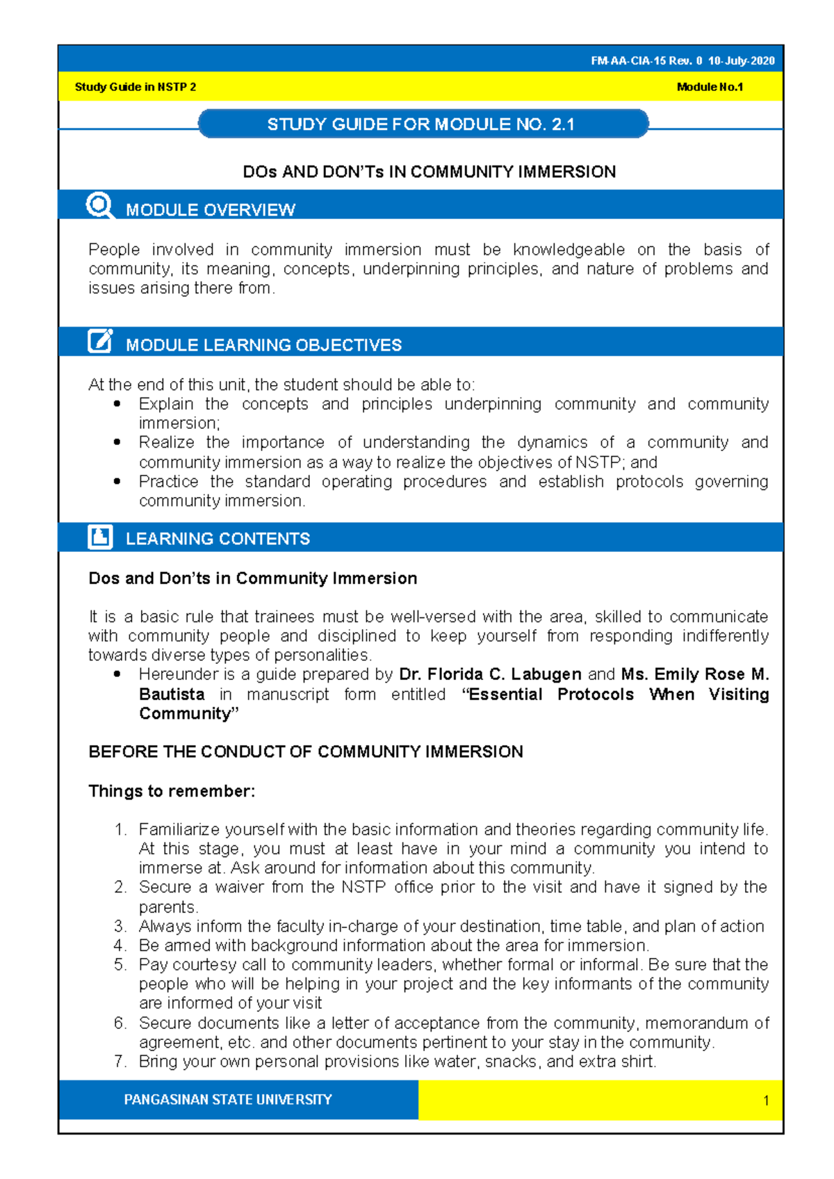 NSTP2 Study Guide Module 2 - STUDY GUIDE FOR MODULE NO. 2. FM-AA-CIA-15 ...
