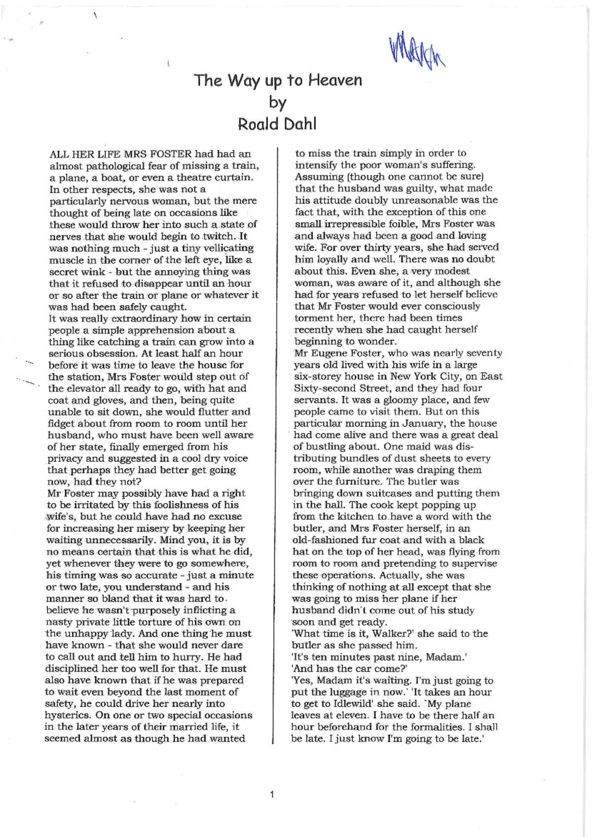 Roald Dahl's "The Way Up to Heaven": Analysis & Insights - Studeersnel