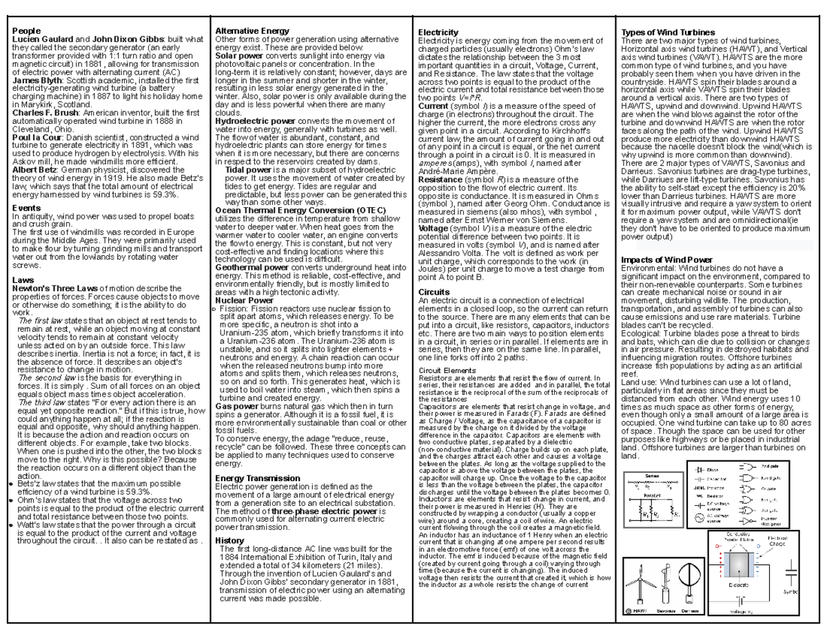 Wind Energy Cheat Sheet - People Lucien Gaulard and John Dixon Gibbs ...