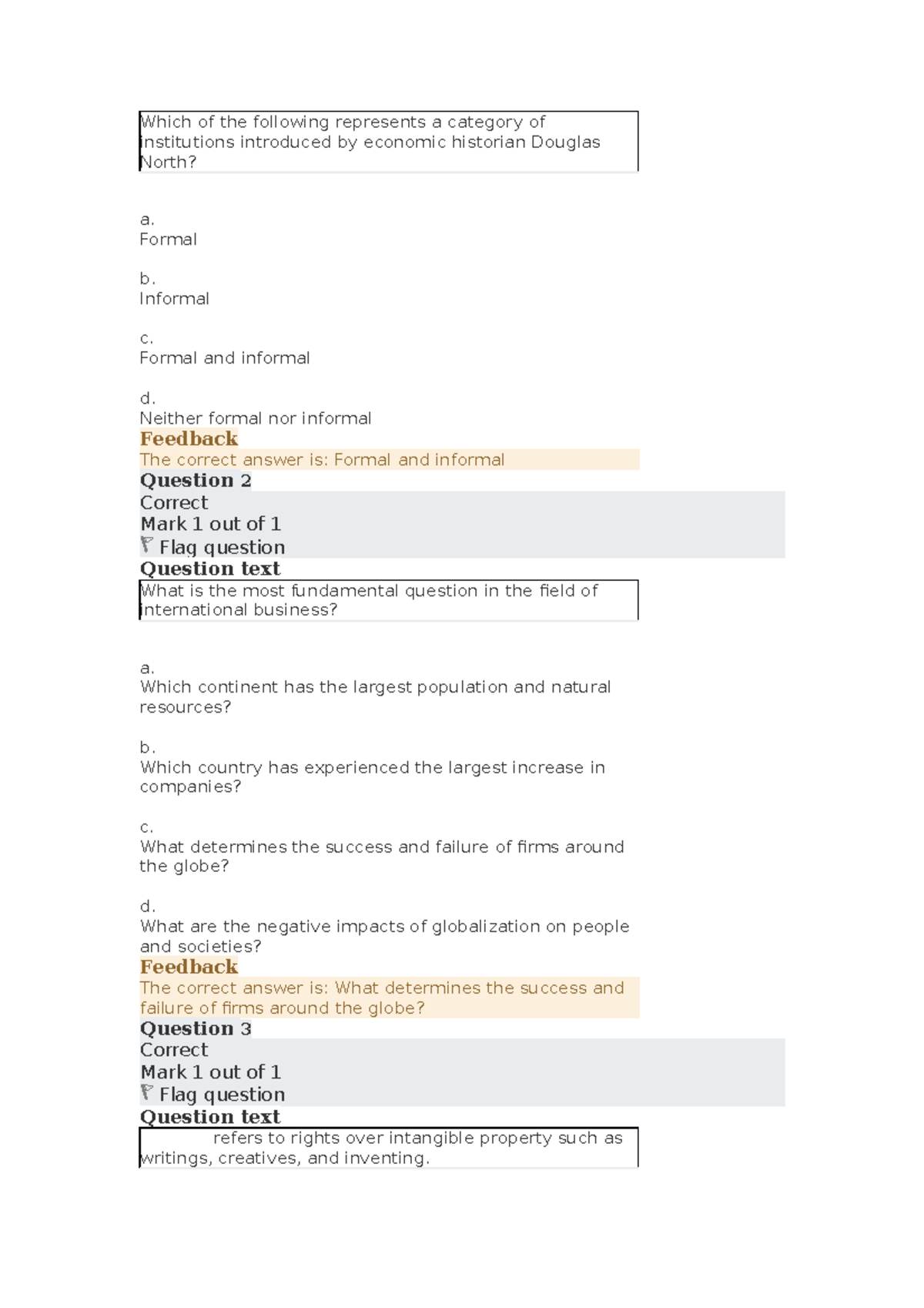 International Business Assignment 1 - Quiz Answers and Feedback - Studocu