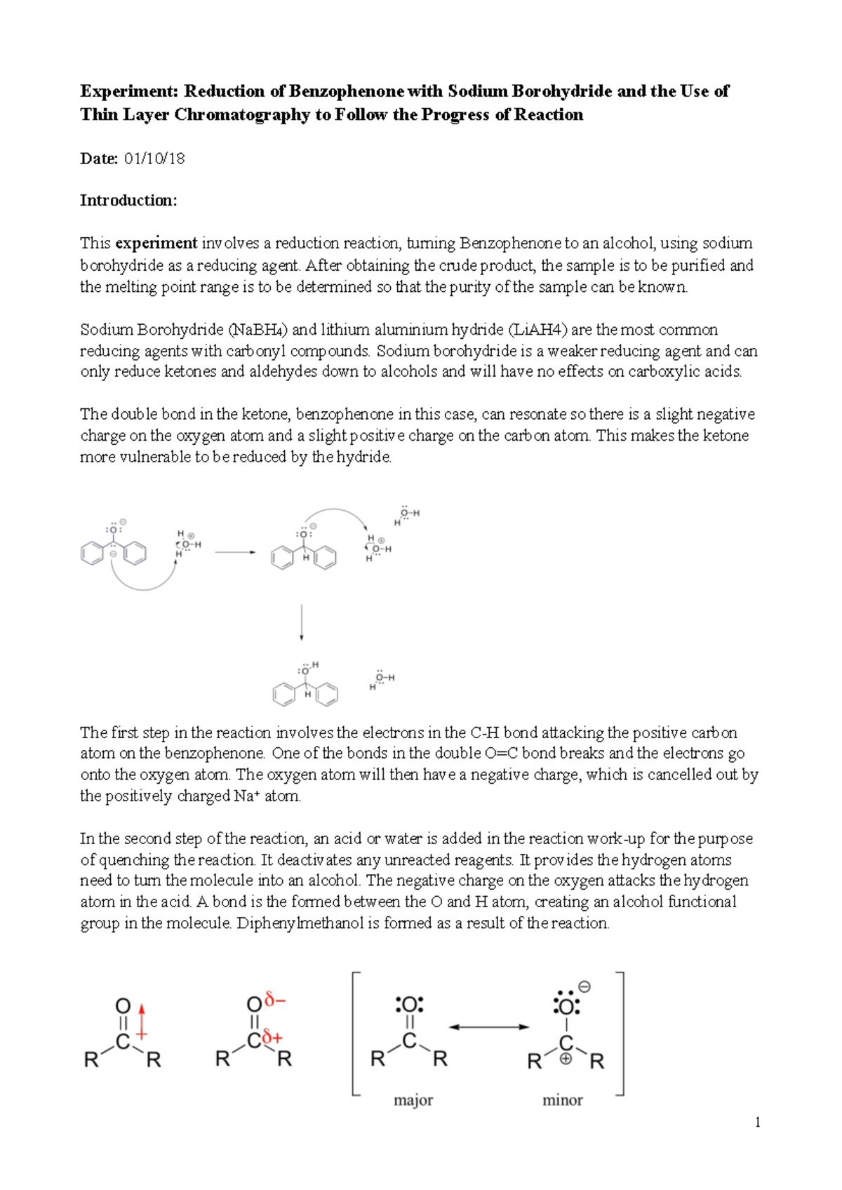 CH201 experiment 1 - Experiment: Reduction of Benzophenone with Sodium ...