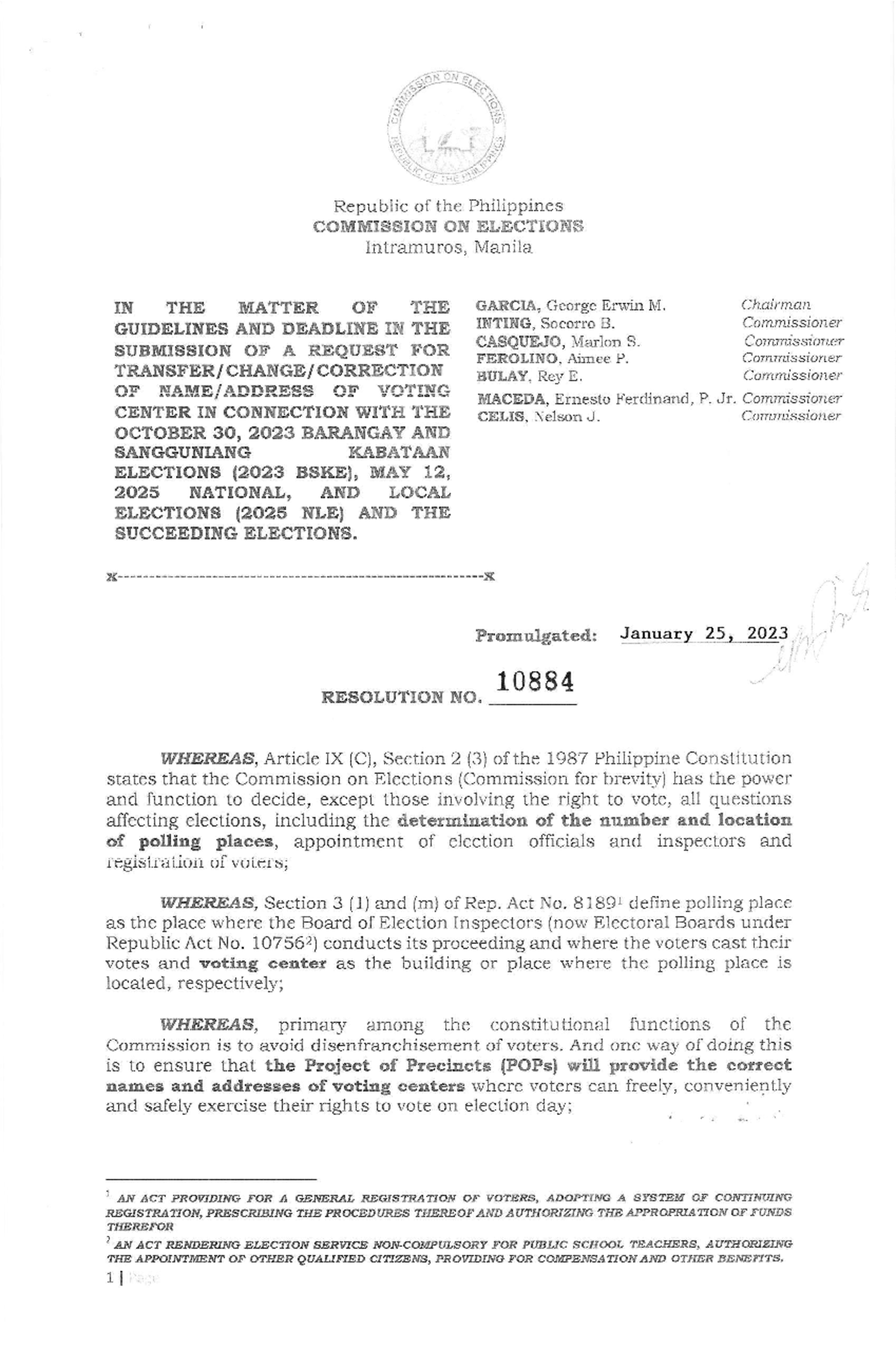 Com Res 10884 - Guidelines for Voting Center Changes for 2023 and 2025 ...