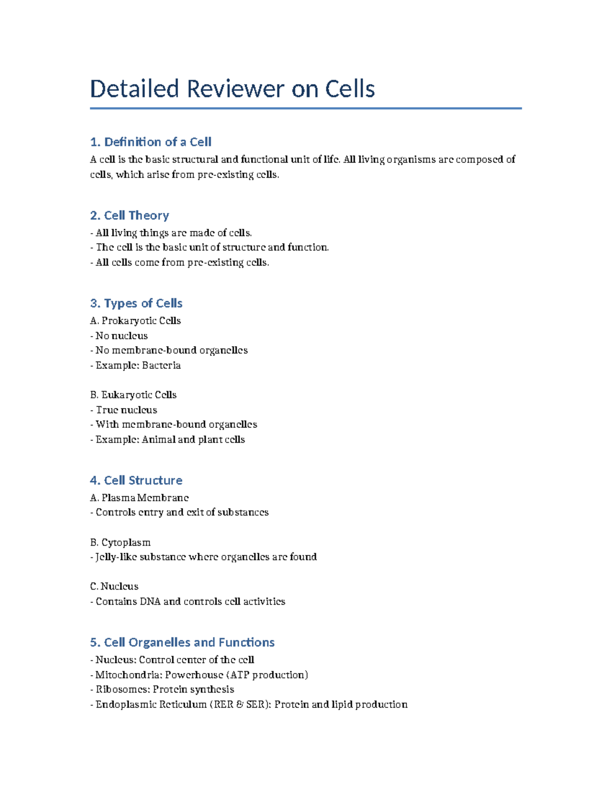 Cell Biology Review: Structure, Types, and Functions of Cells - Studocu