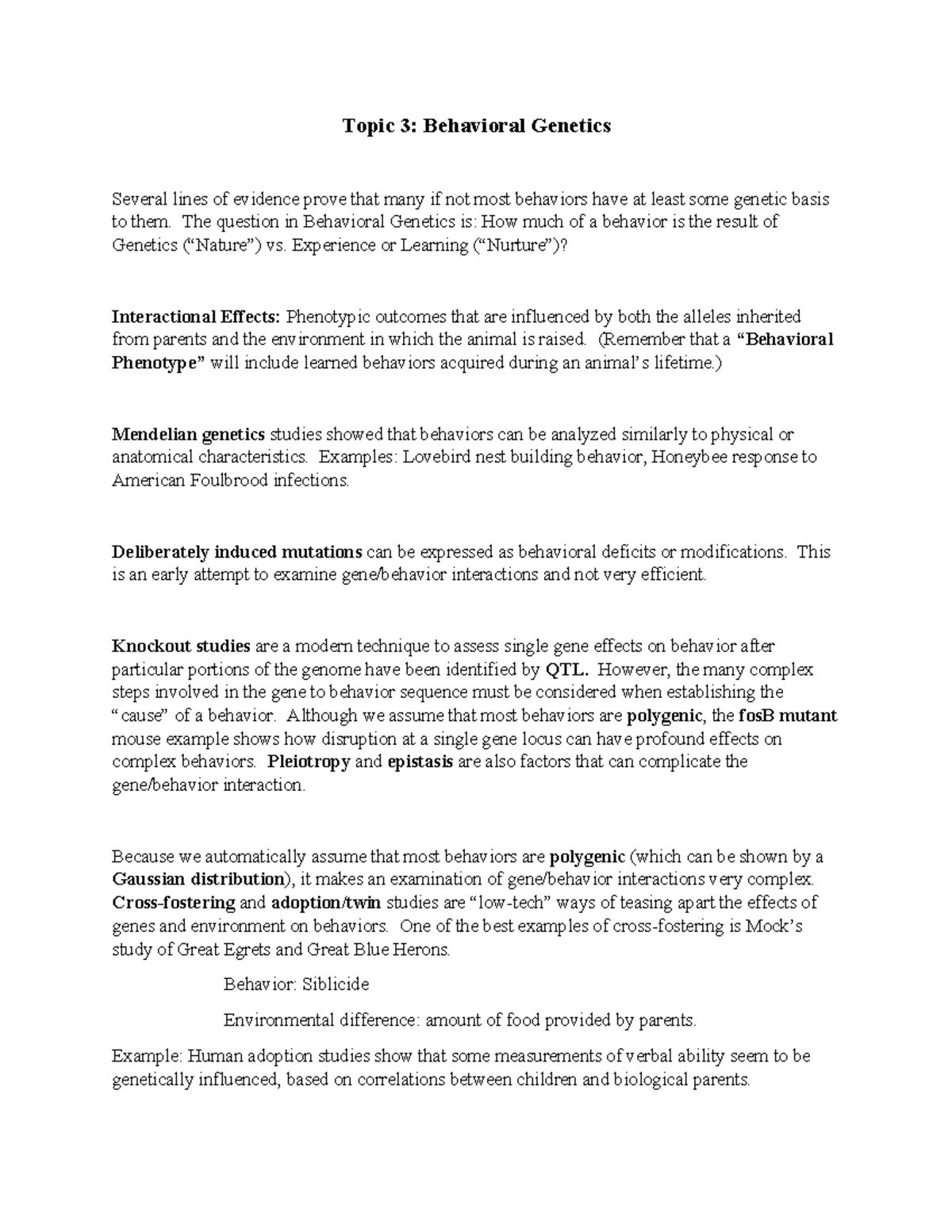 Topic 3: Behavioral Genetics - Genetic vs. Environmental Influences ...