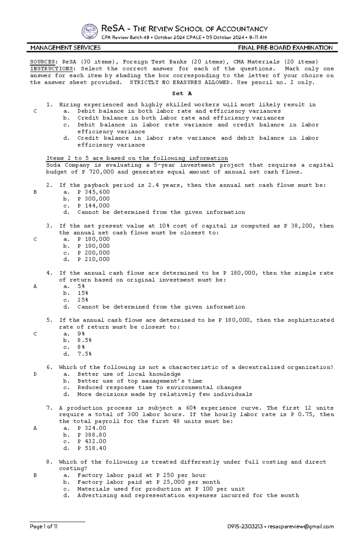 ReSA B48 AFAR Final Pre-Board Exam Q&A October 2024 - Studocu