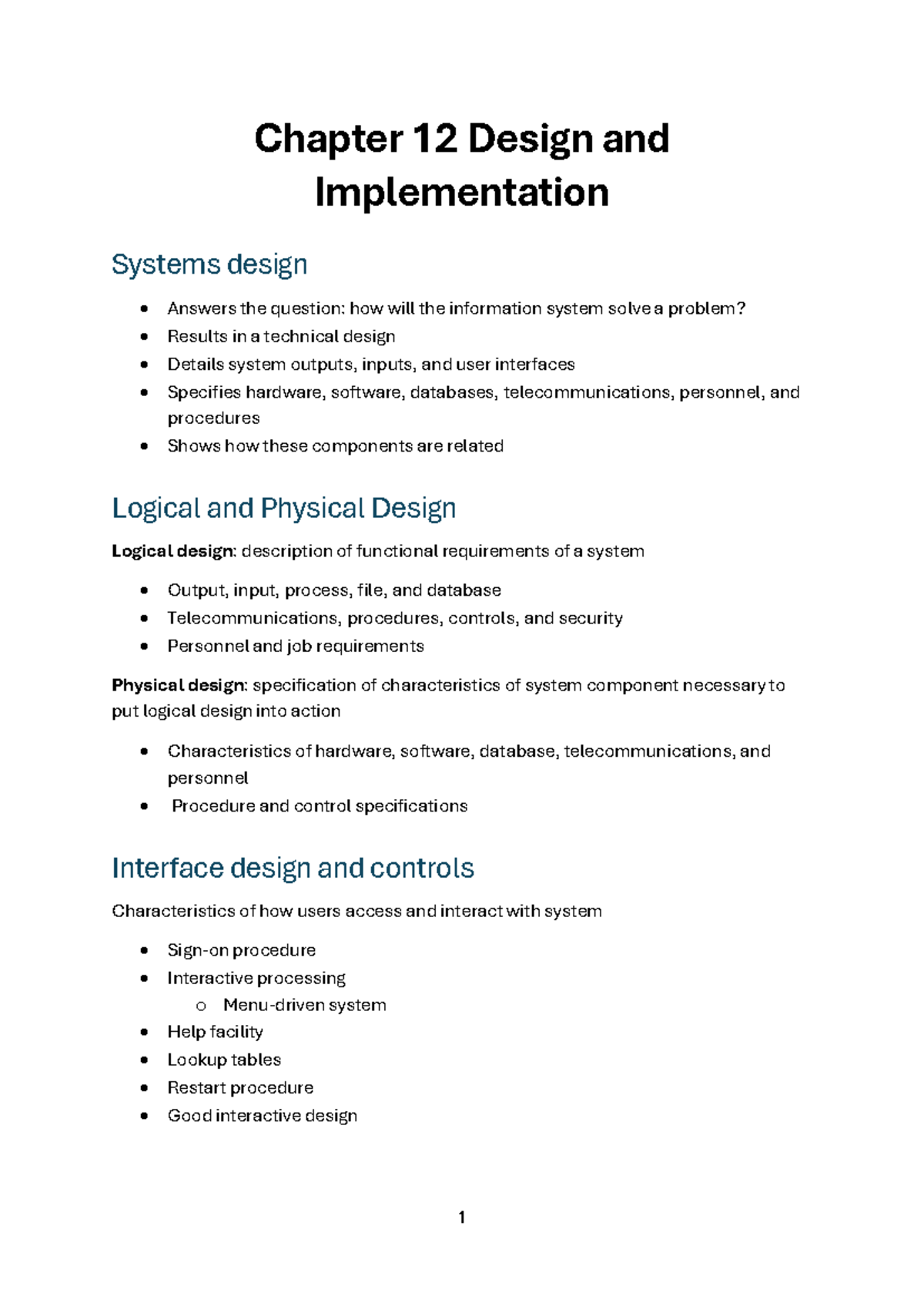 INF 12 - Chapter 12: Design & Implementation of Information Systems ...