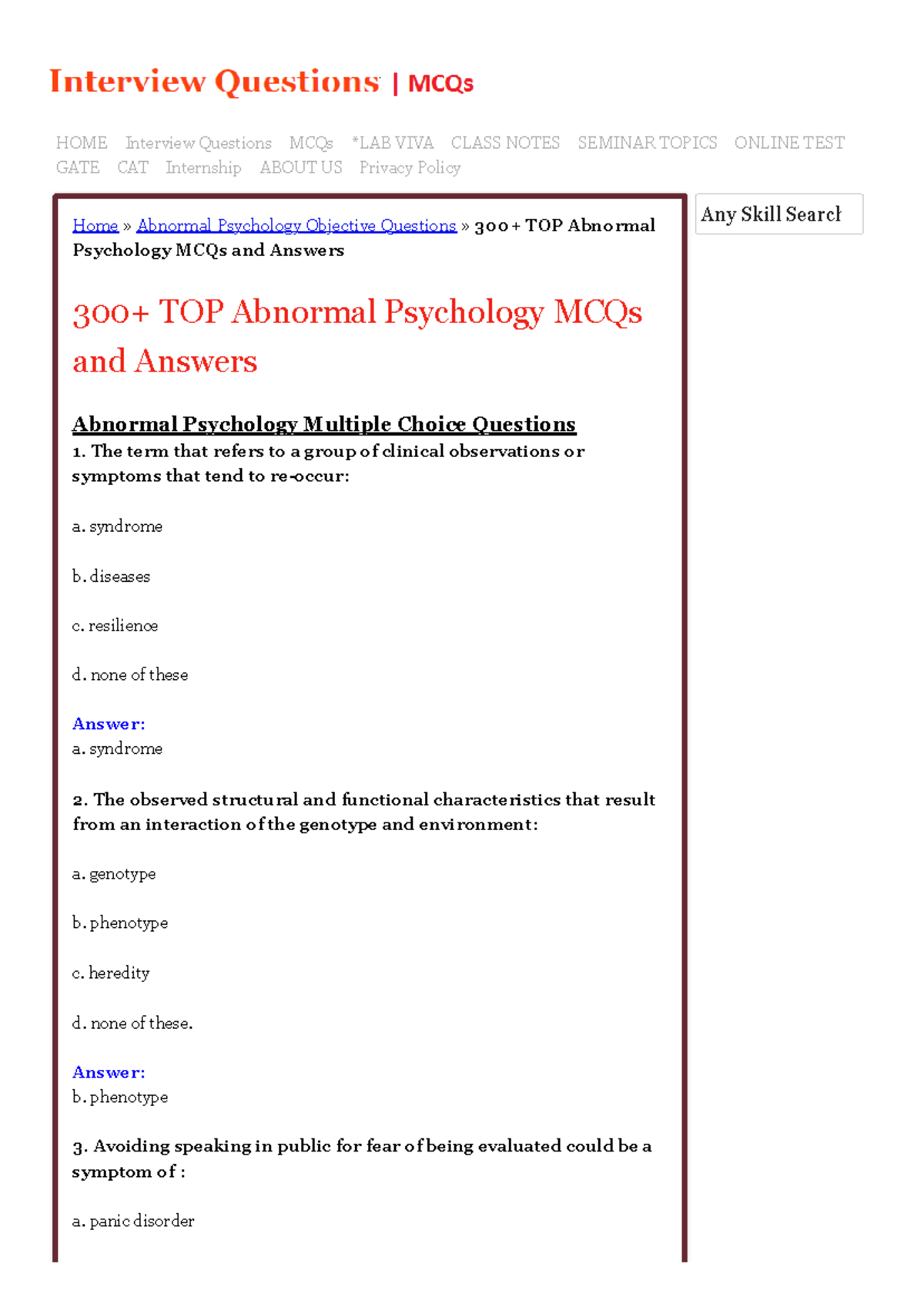 300+ Abnormal Psychology MCQs & Answers for Exam Prep 2021 - Studocu