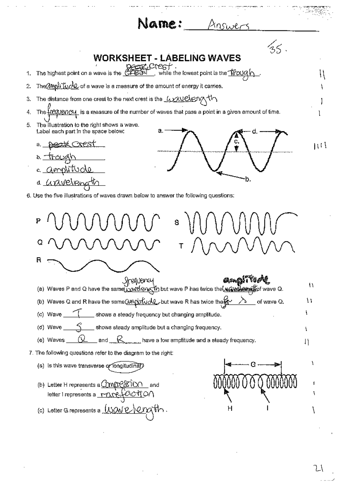 Types of Waves Worksheet: Labeling Waves and Key Concepts - Studocu