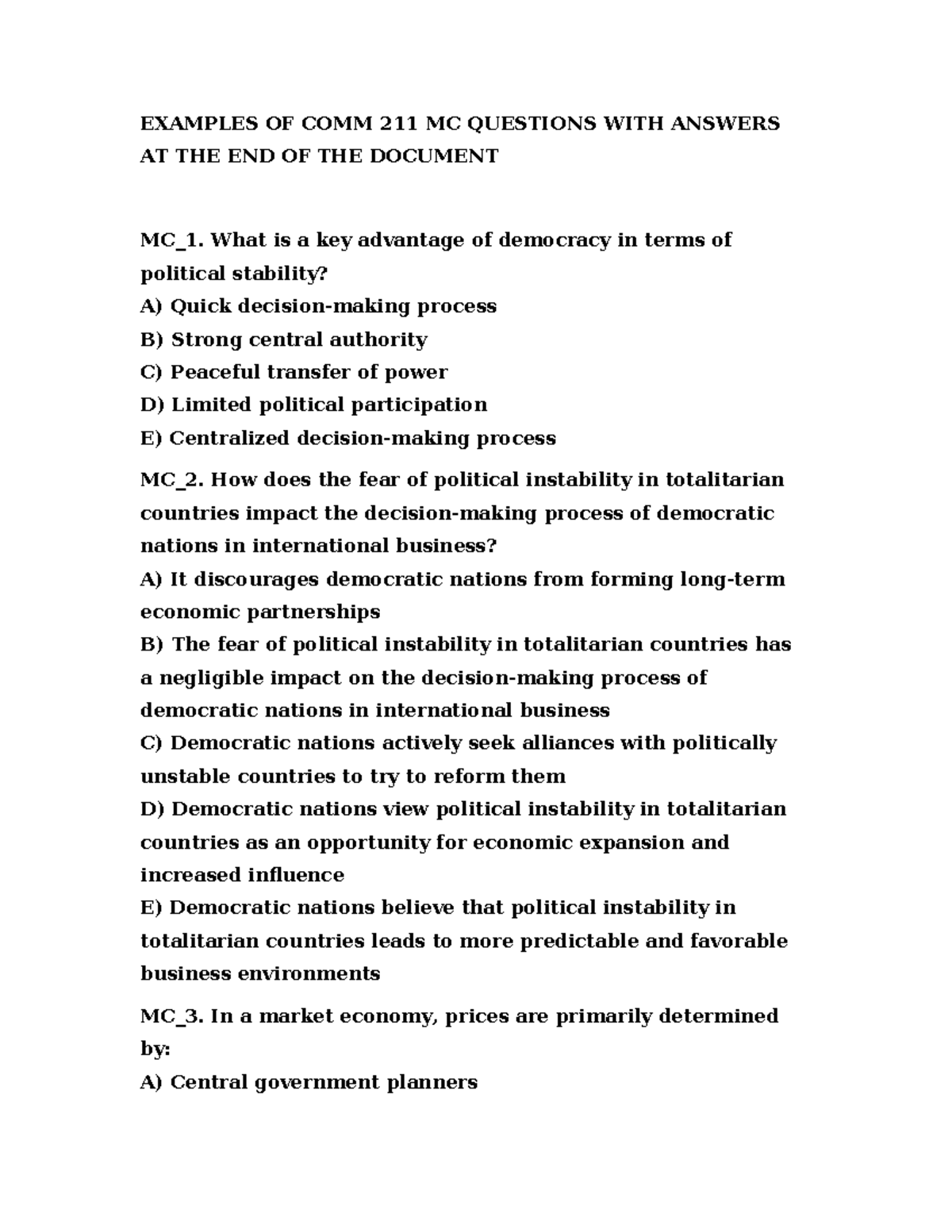 COMM211 Examples of MC questions and Answers - EXAMPLES OF COMM 211 MC ...