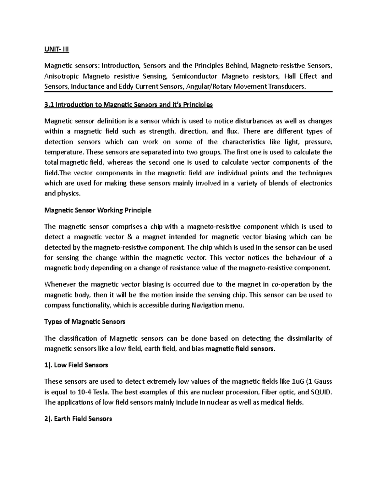 Unit1 Notes EC700PE Electronic Sensors - Bharat Institute of ...