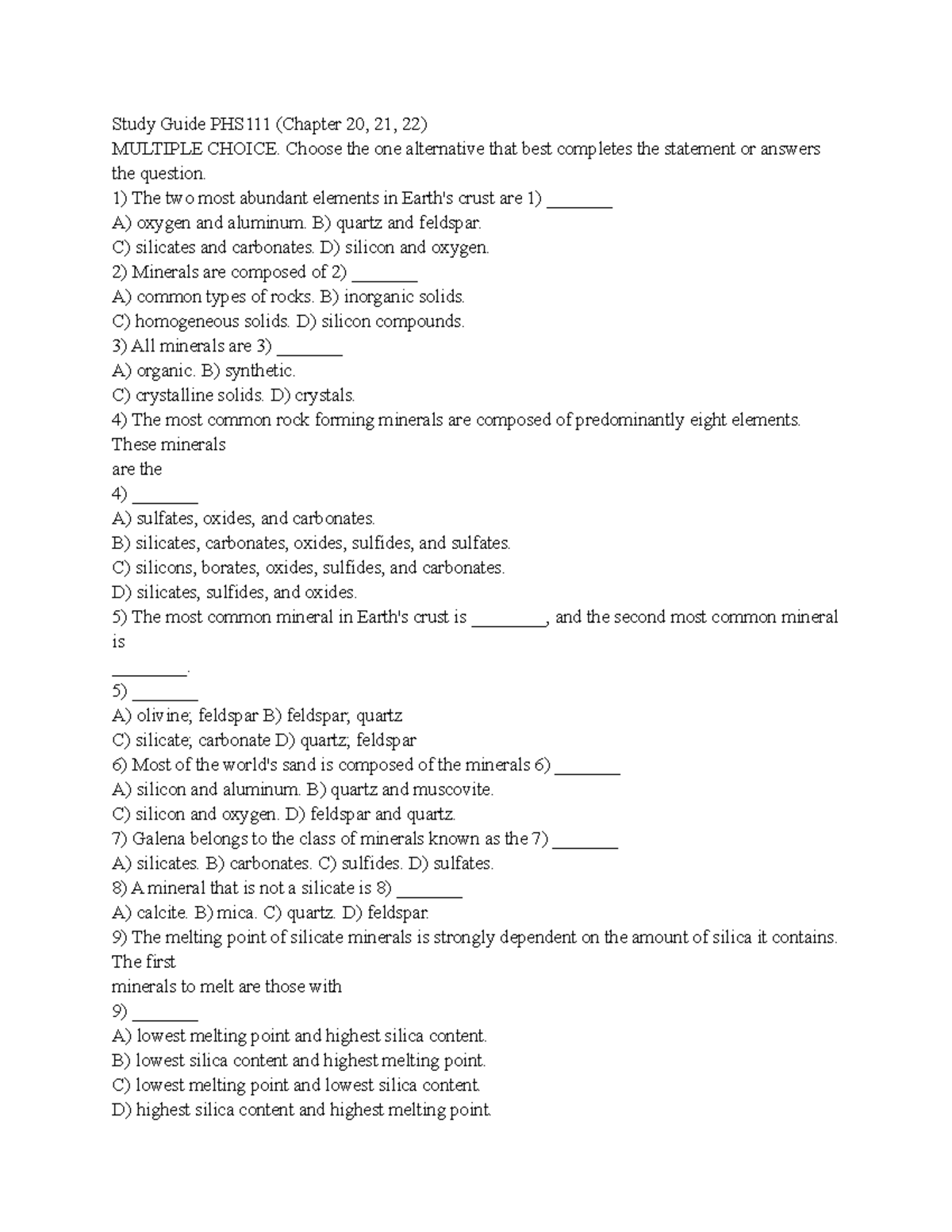 Final Exam Study Guide for PHS111: Chapters 20-22 Multiple Choice ...