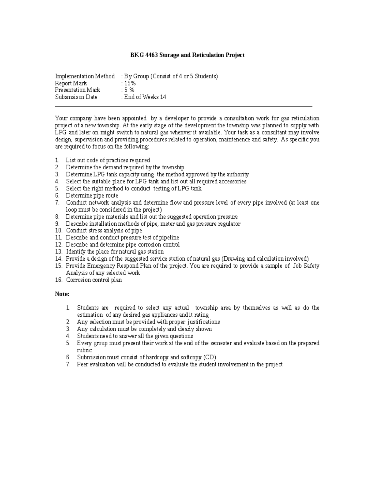 BKG 4463 Gas Reticulation Project: Implementation & Analysis Guidelines ...