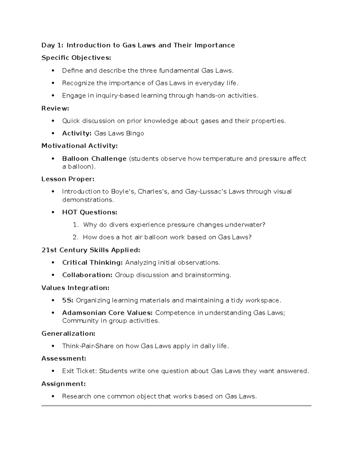 WEEK 26 Draft - learning plan - Day 1: Introduction to Gas Laws and ...