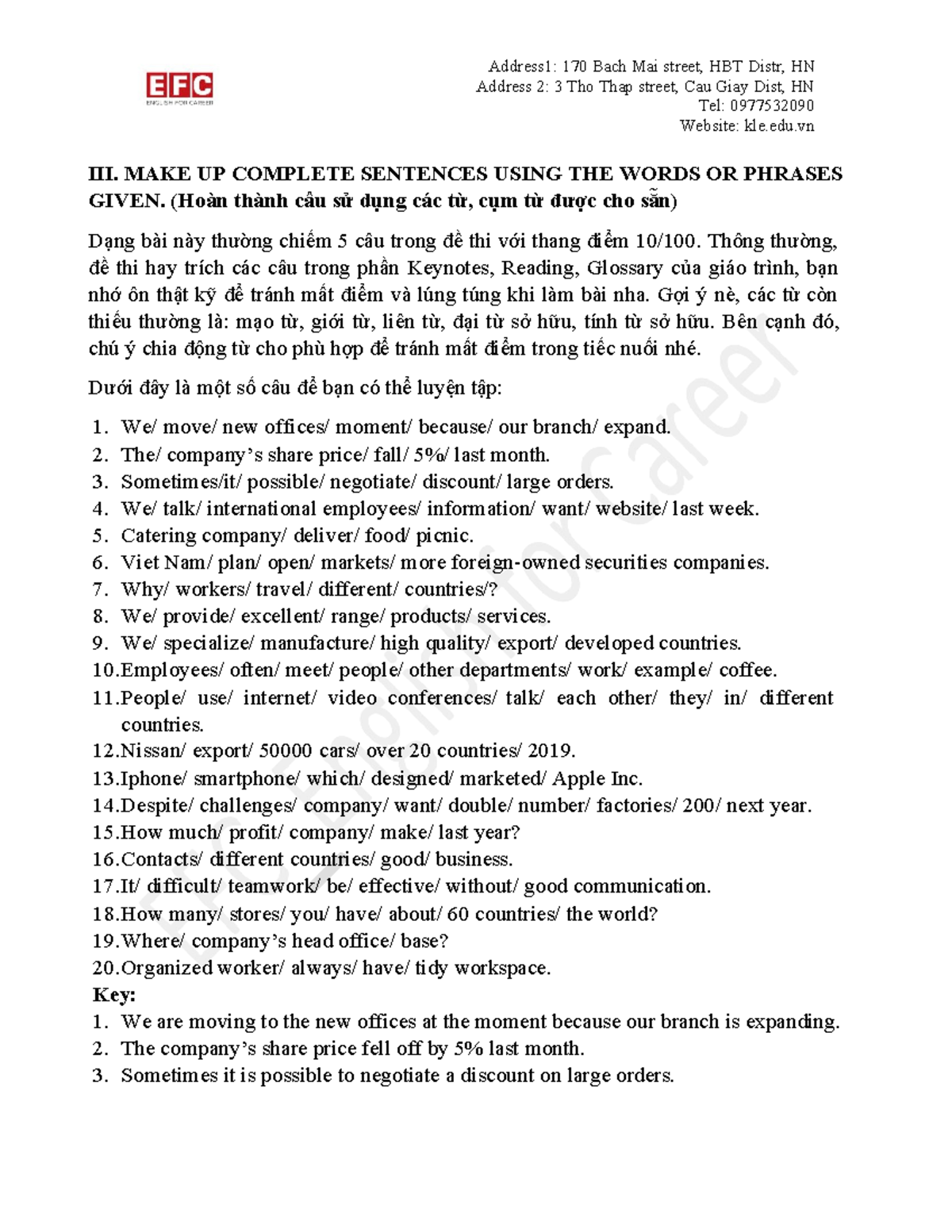 Make Up Complete Sentences for English Practice - Studocu