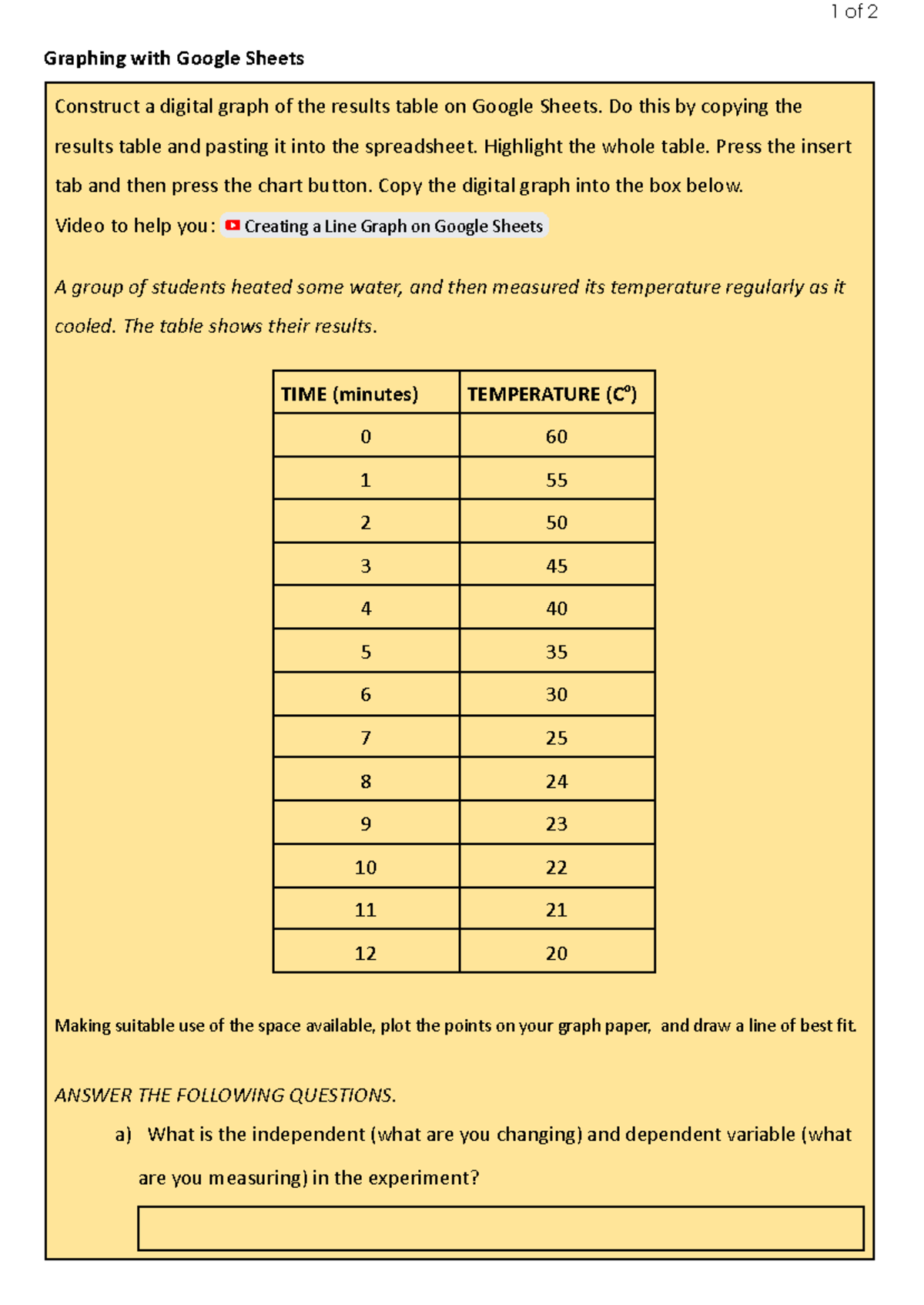 Using Google Sheets to Create a Line Graph (Lab Exercise) - Studocu