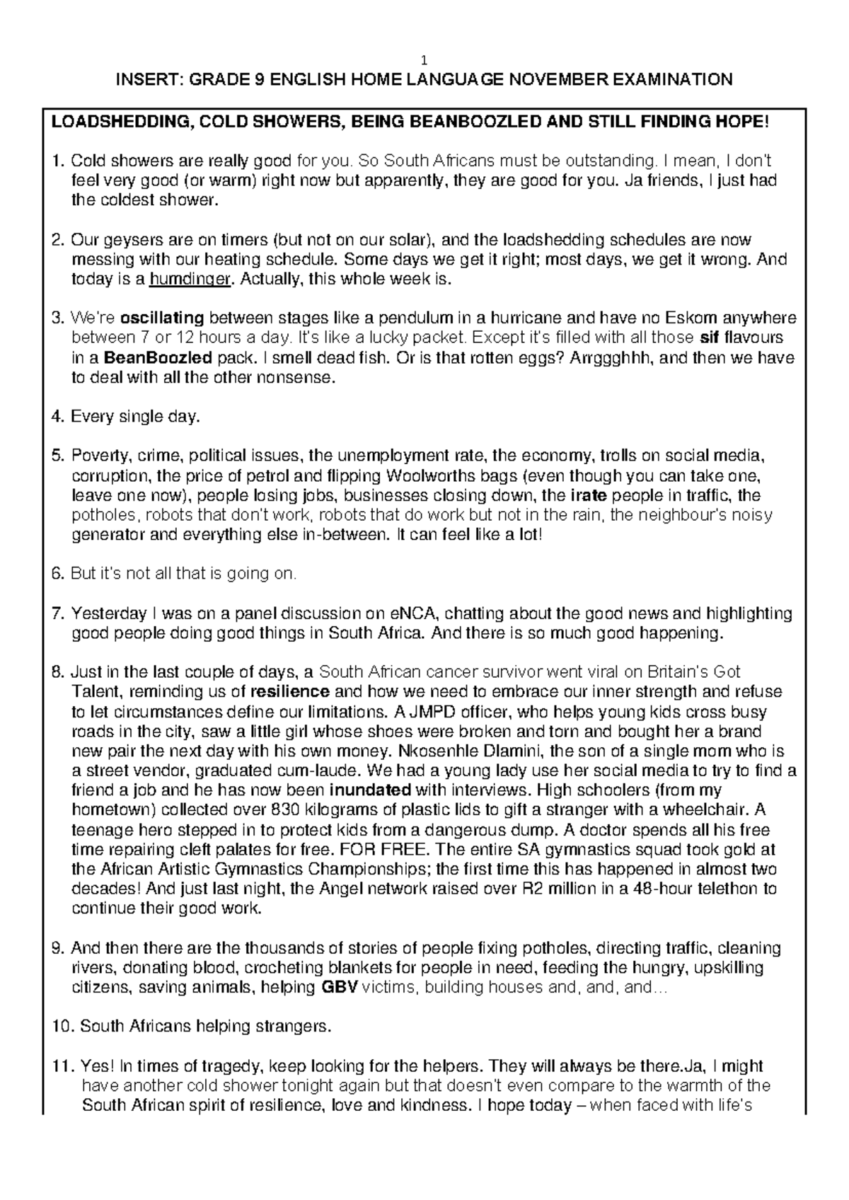 Grade 9 English Home Language Nov Exam: Finding Hope Amidst Challenges ...