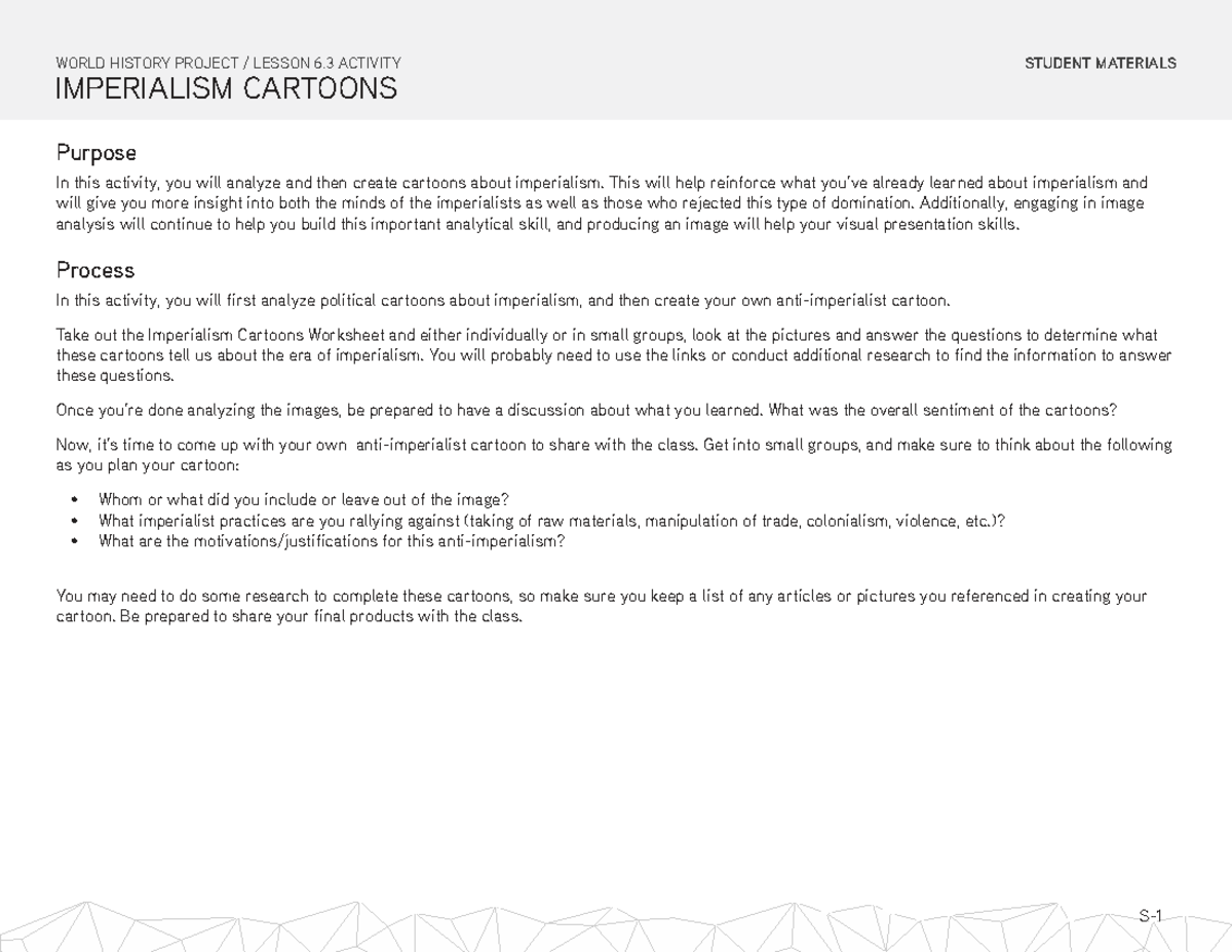 Imperialism Cartoons Analysis - World History Project Lesson 6 - Studocu