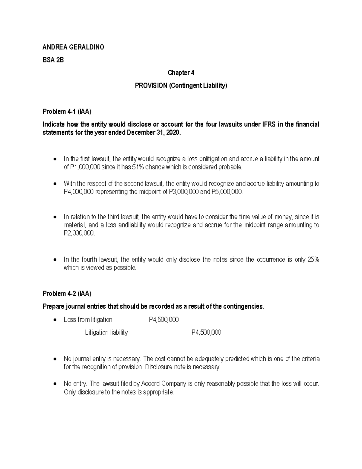 BSA 2B Chapter 4: Provisions for Contingent Liabilities and Journal ...
