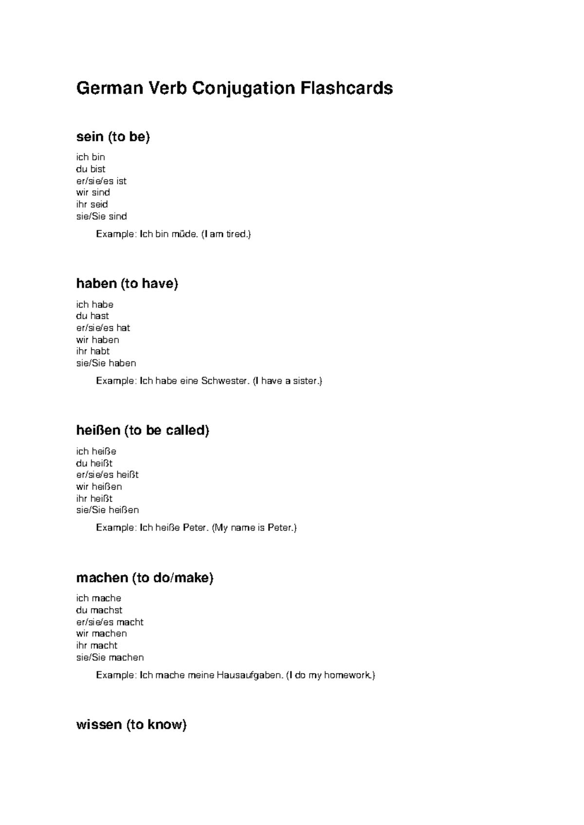 German Verbs & Nouns Flashcards: Conjugation & Articles - Studocu