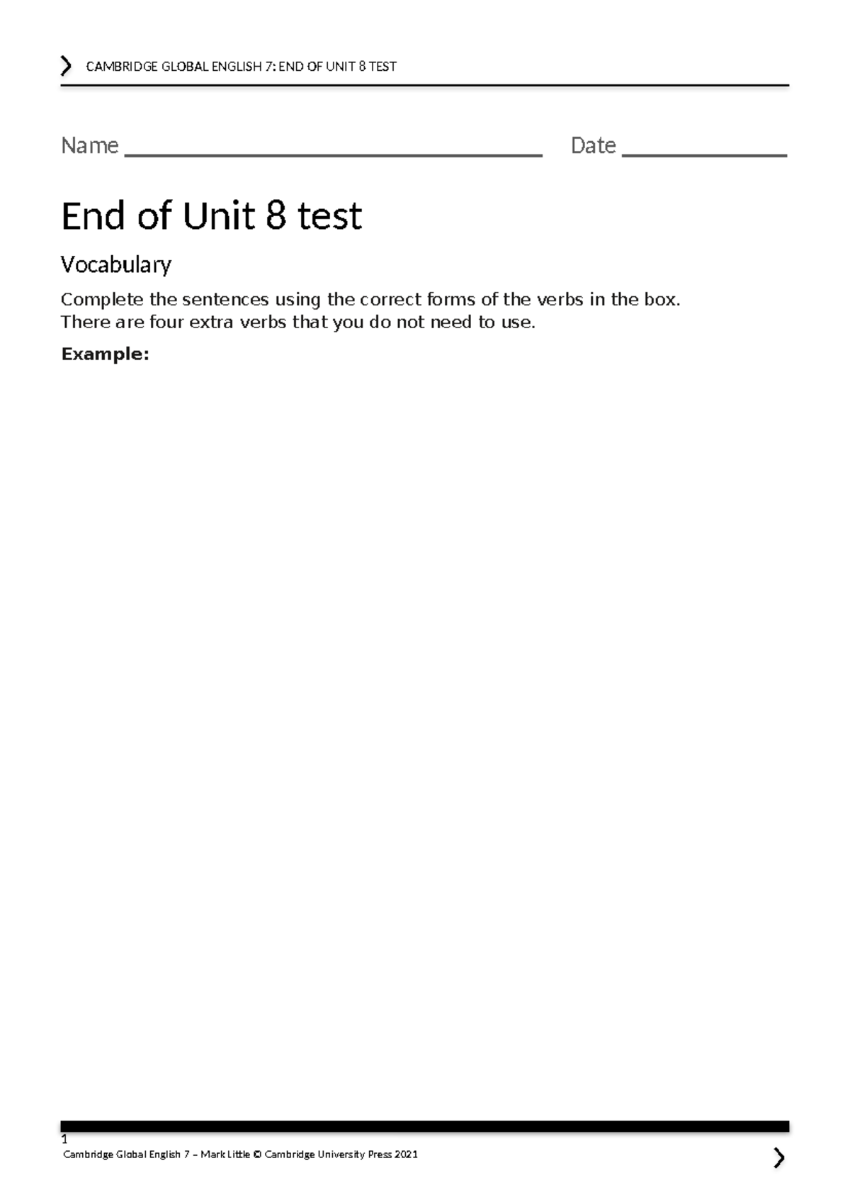 GE 7: End of Unit 8 Test - Vocabulary & Grammar Exercises - Studocu