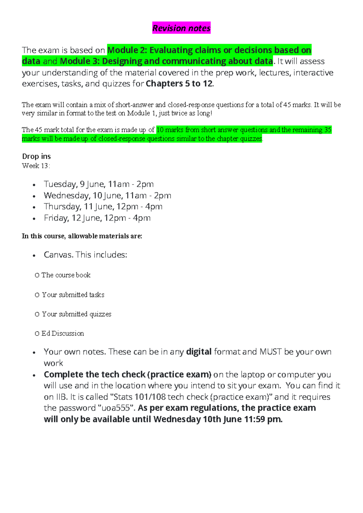 Revision Notes for Stats 101/108 Final Exam - Studocu