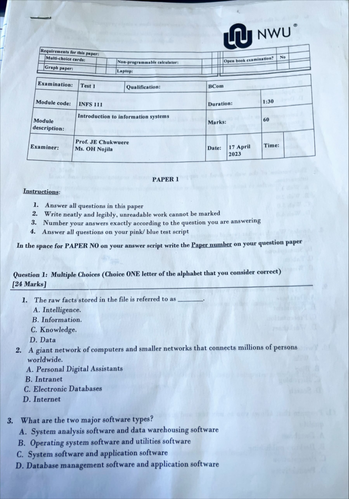 INFS 111 Final Exam Study Guide - Studocu