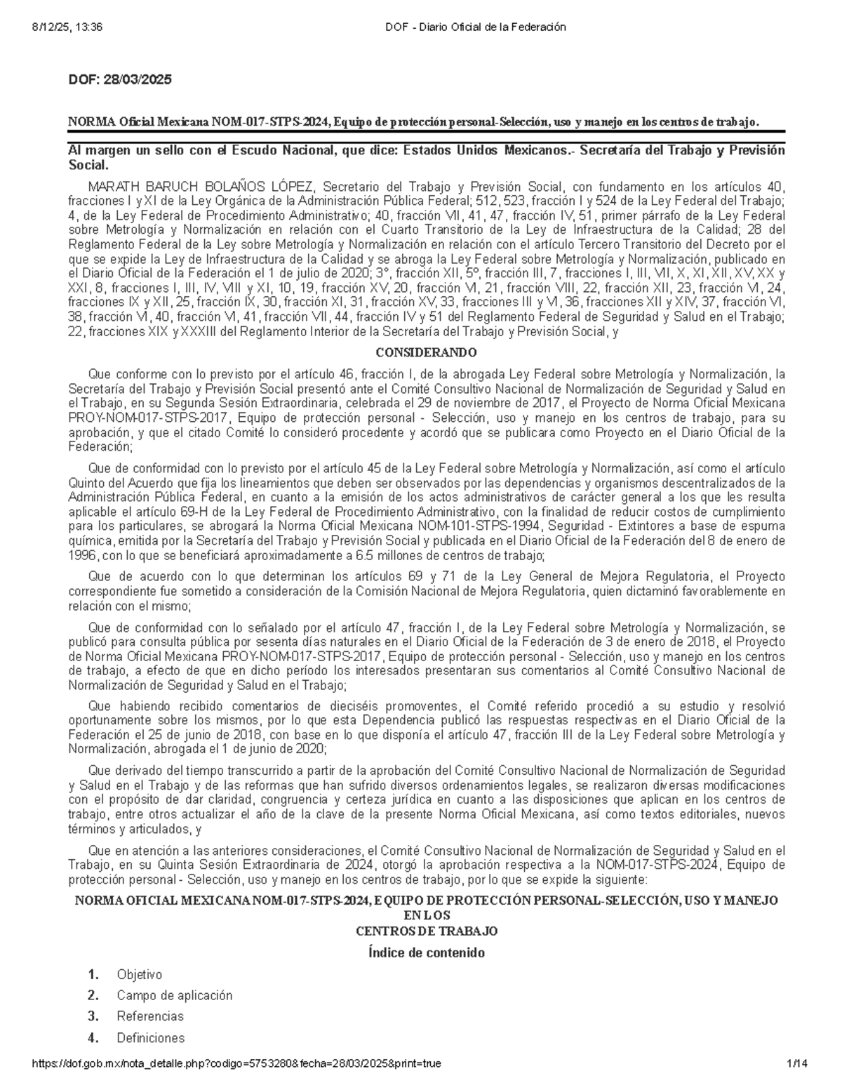NOM-017 STPS 2024: Uso y Manejo de Equipo de Protección Personal - Studocu