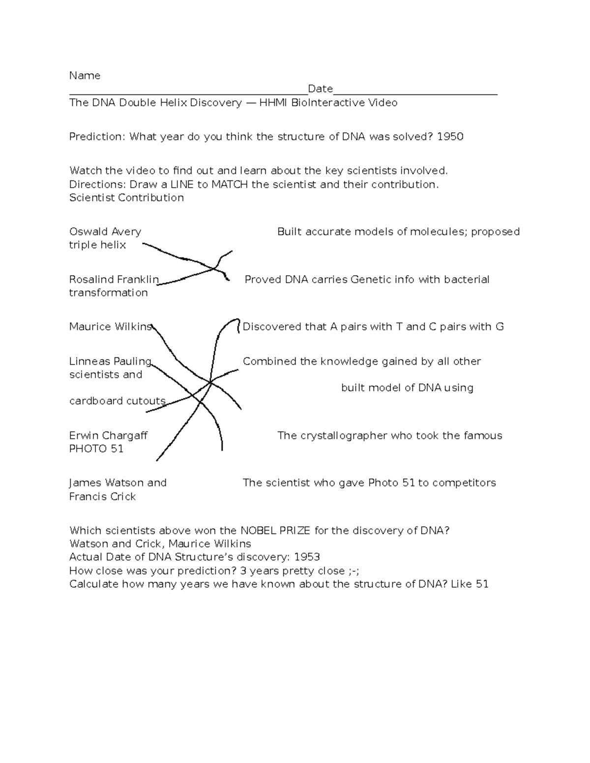 history of dna notes/assignment - Name ______________Date The DNA ...