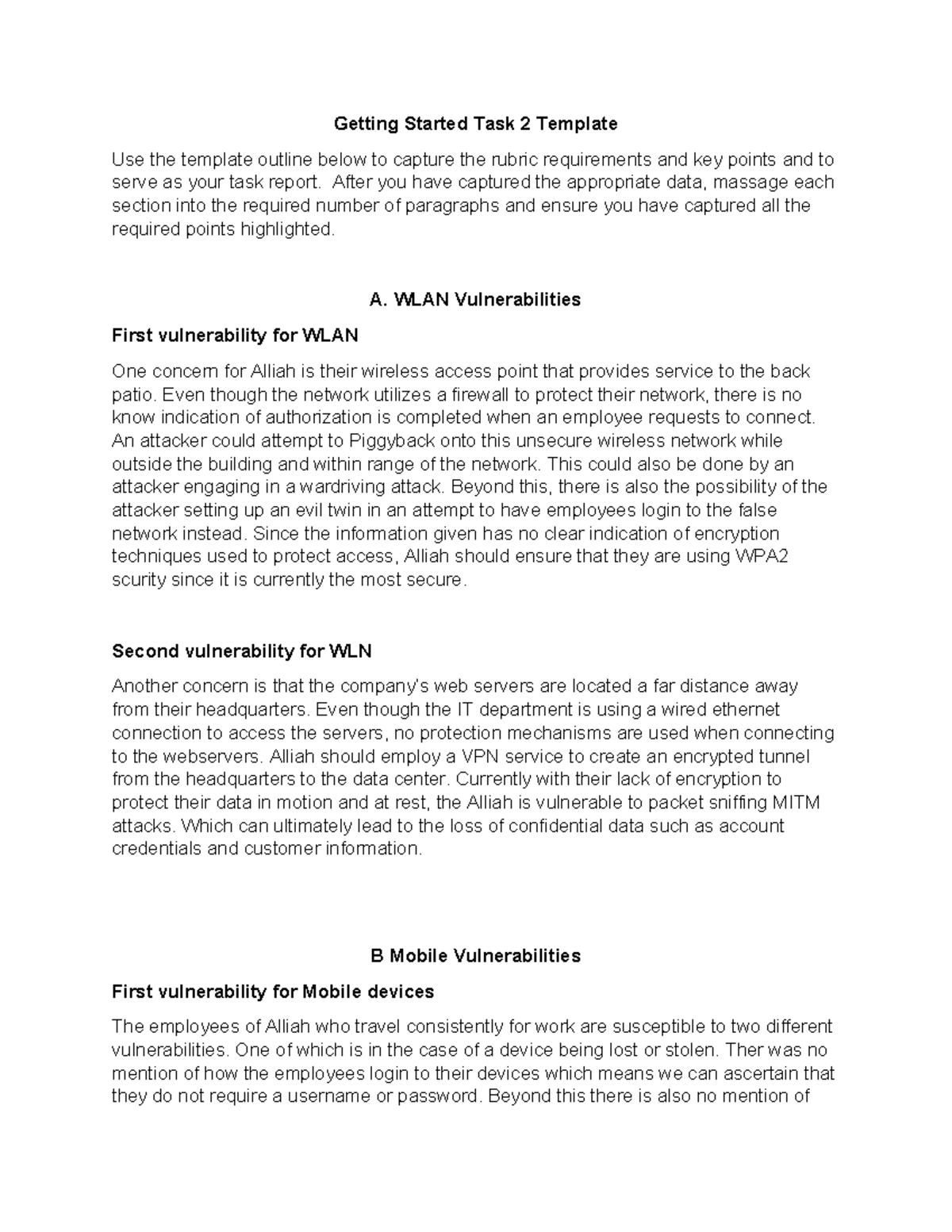 C844 Task 2 - WLAN & Mobile Vulnerabilities Analysis and Mitigation - Studocu