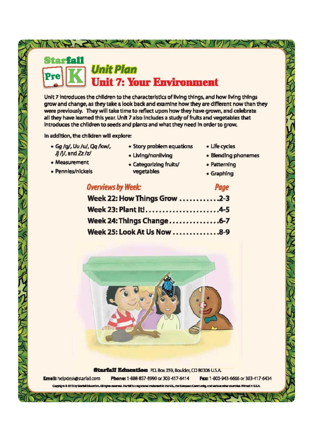 Starfall Pre-K Unit Plan: Unit 7 - Your Environment Overview - Studocu