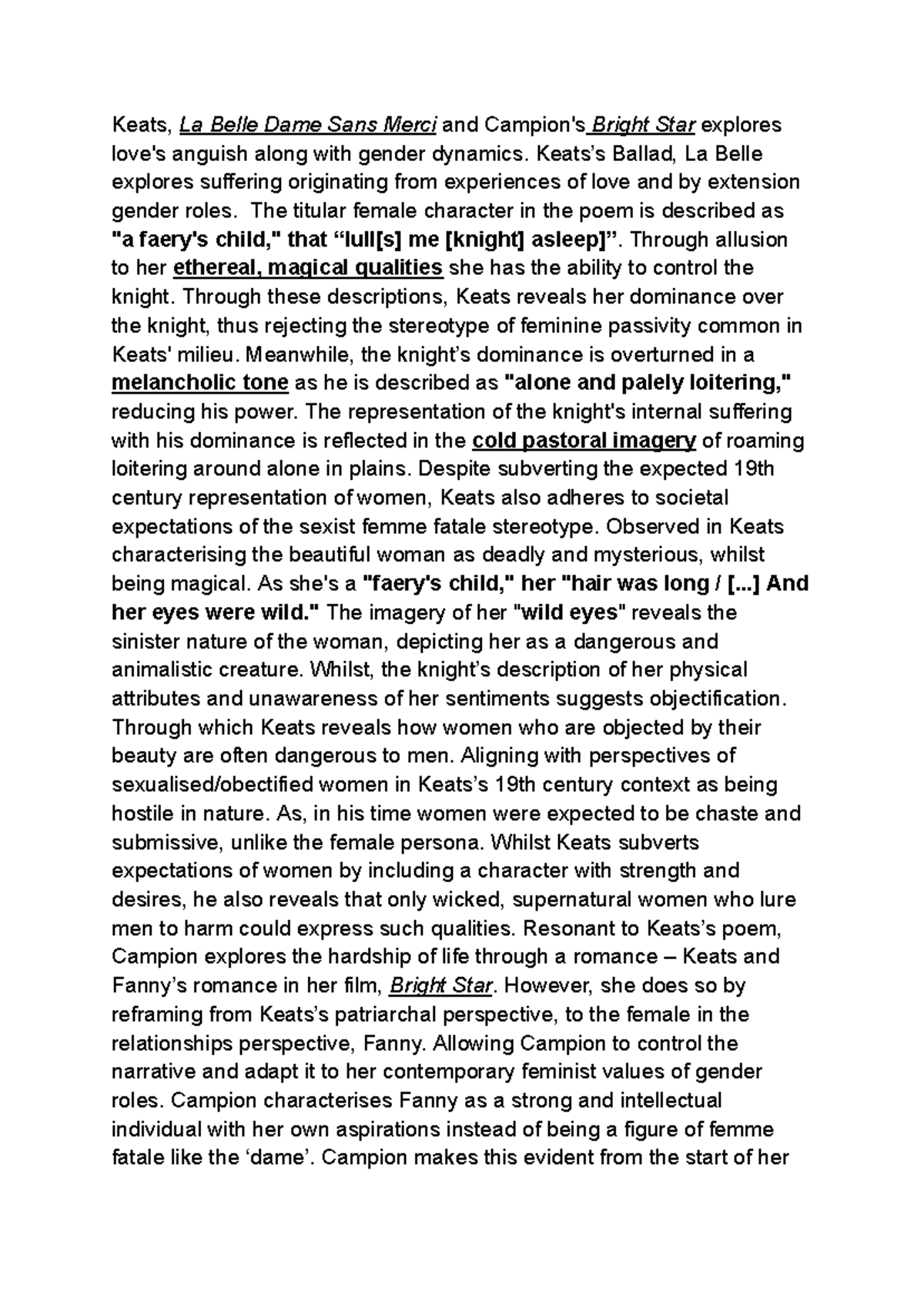 Textual Conversations Essay-5 - Keats, La Belle Dame Sans Merci and ...