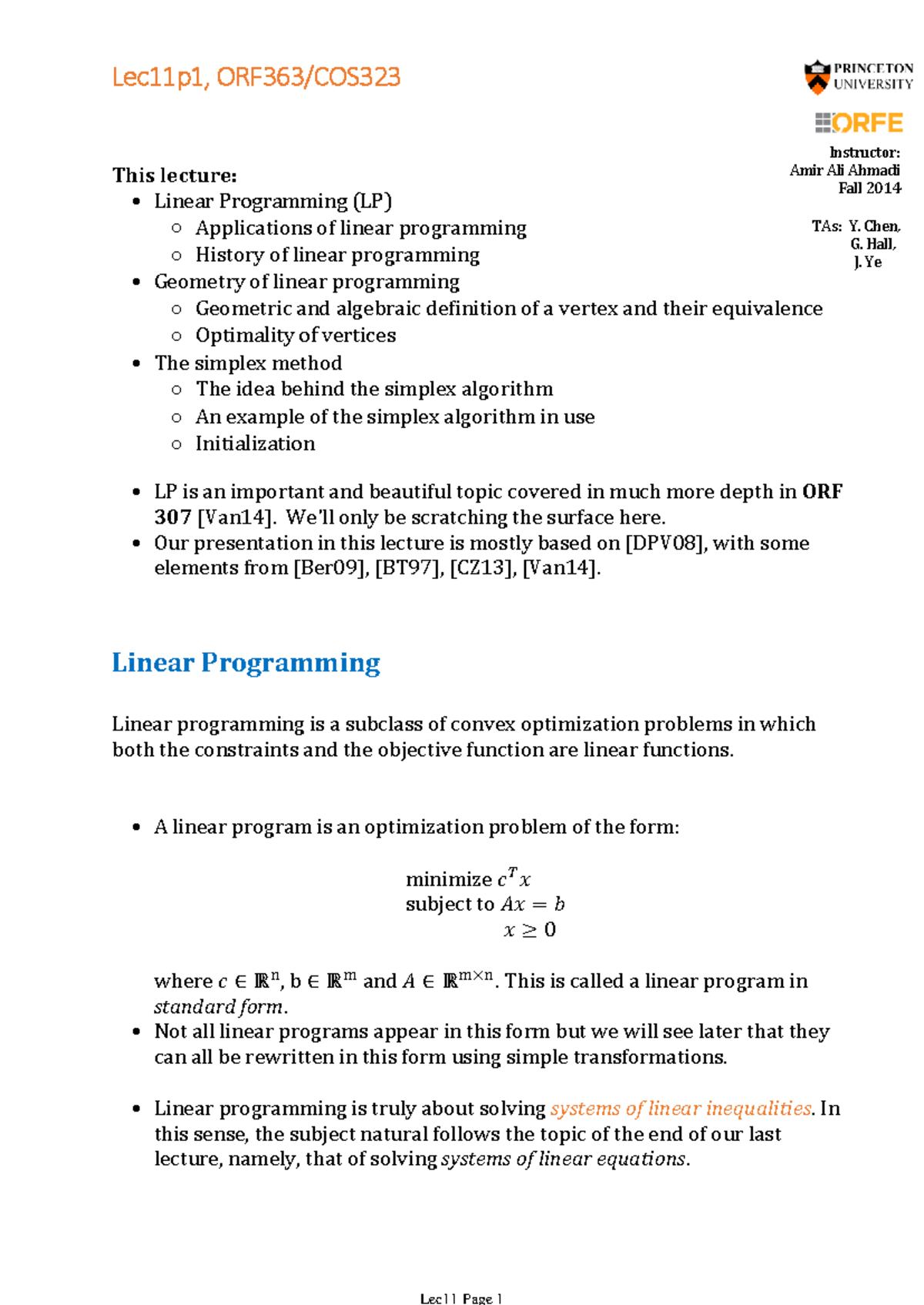 Lec 11 - Notes on Linear Programming (LP) Concepts - ORF 363/COS 323 ...