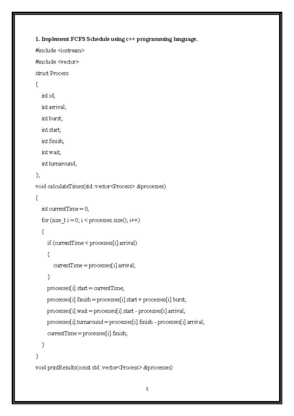 Implementing FCFS Scheduling in C++ for OS Project - GP2023 - Studocu