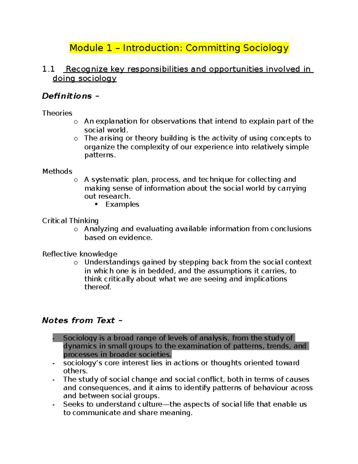 Sociology 101: Comprehensive Module Notes on Key Concepts and Theories ...
