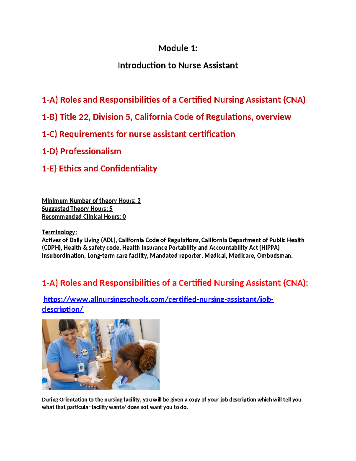 Module 1: Overview of CNA Roles & Responsibilities - Title 22 ...