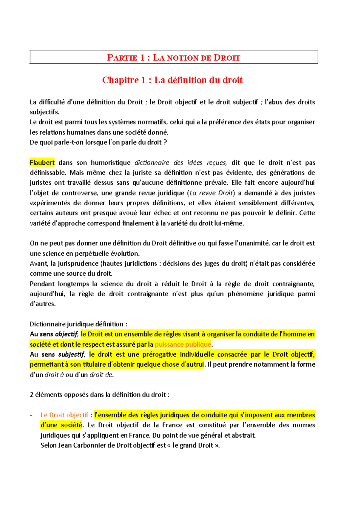 PARTIE 1 : LA NOTION DE DROIT - Chapitre 1 : Définition et Évolution - Studocu