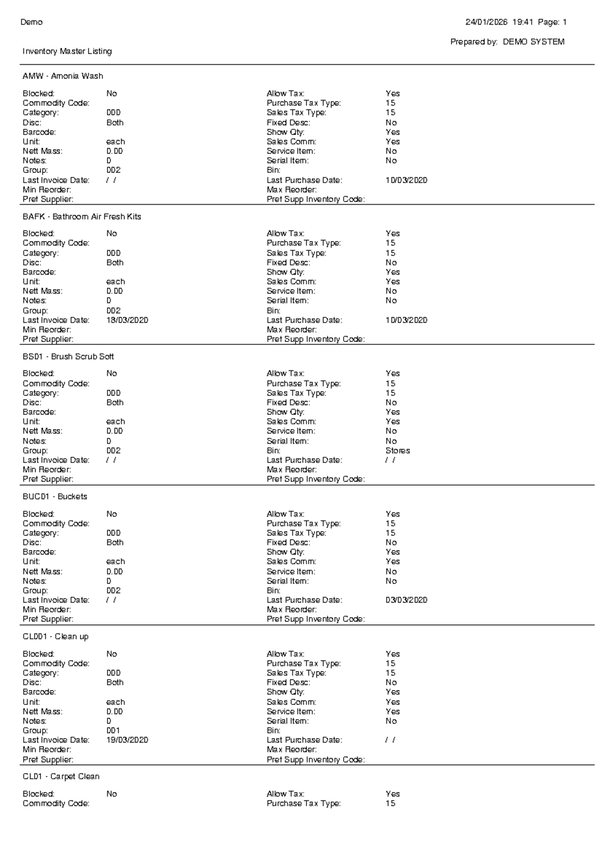 Inventory Master Listing: Detailed Overview and Item Codes - Studocu