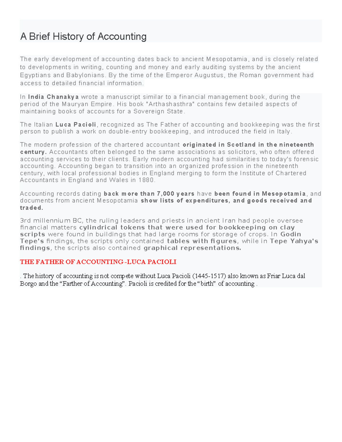 History of Accounting: From Ancient Times to Luca Pacioli's Era - Studocu