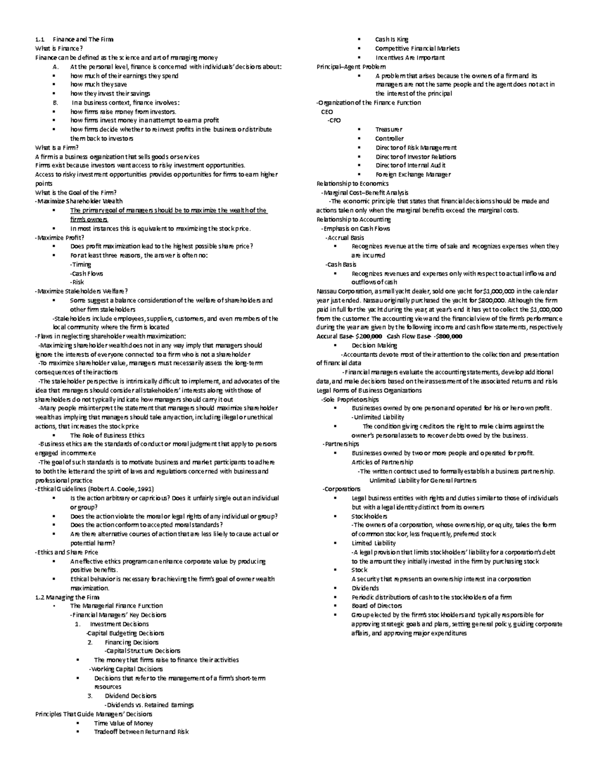 FIN 301 Cheat Sheet: Key Concepts for Exam 1 Preparation - Studocu