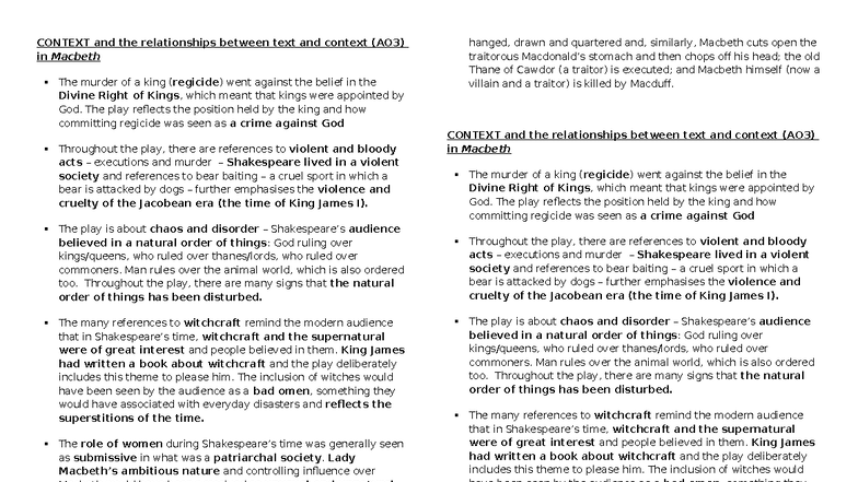 Context and Relationships in Macbeth (AO3) Analysis - Studocu
